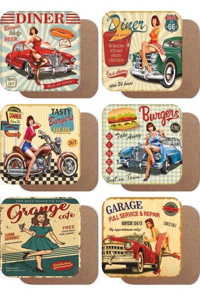 Hayat Poster Pin Up Kızları Retro 6lı Ahşap Bardak Altlığı Seti Hayat Poster Pin Up Kızları Retro 6lı Ahşap Bardak Altlığı Seti