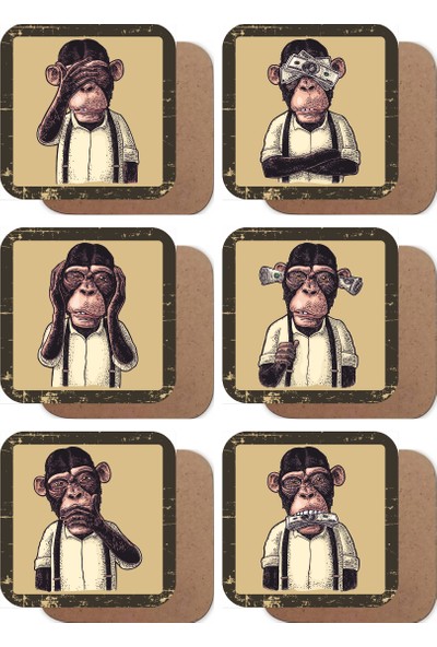 Hayat Poster Paracı Üç Maymun 6lı Ahşap Bardak Altlığı Seti Hayat Poster Paracı Üç Maymun 6lı Ahşap Bardak Altlığı Seti