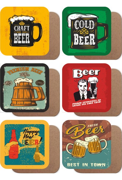 Hayat Poster Retro Bira Vintage 6lı Ahşap Bardak Altlığı Seti Hayat Poster Retro Bira Vintage 6lı Ahşap Bardak Altlığı Seti