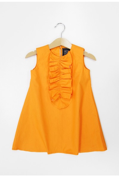 Sumeyye's Kız Çocuk Elbisesi Turuncu Önü Fırfırlı A Kesim - 533