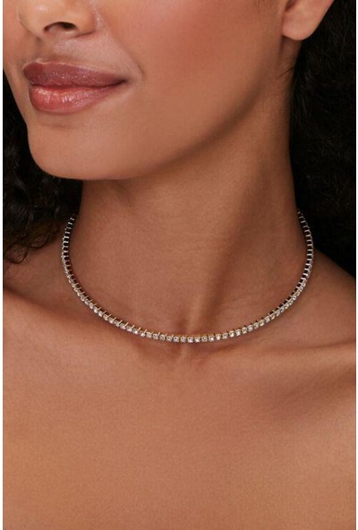 H&E Design Kadın Zirkon Taşlı Su Yolu Choker Kolye 2mm