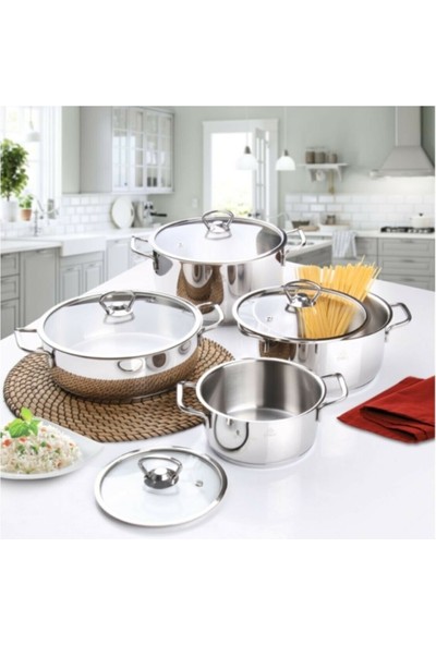 İnt Art Intepe 8 Parça Çelik Tencere Seti - 18/10 Paslanmaz Çelik