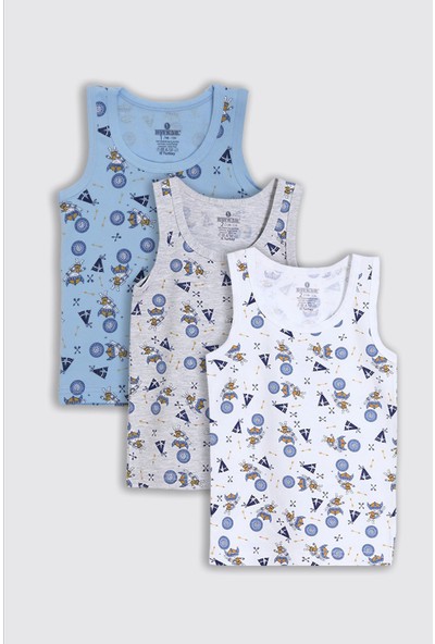 Baykar Erkek Çocuk Wiking Temalı Atlet 3'lü Set 2652 Beyaz Baykar Erkek Çocuk Wiking Temalı Atlet 3'lü Set 2652 Beyaz