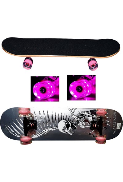 Keufman Avessa Profesyonel Zımparalı Silikon Tekerli Işıklı Kaykay 80X20 cm