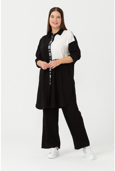 Galaxi Kadın Büyük Beden Elastik Bel Bol Paça Pantolon 3051229 Siyah