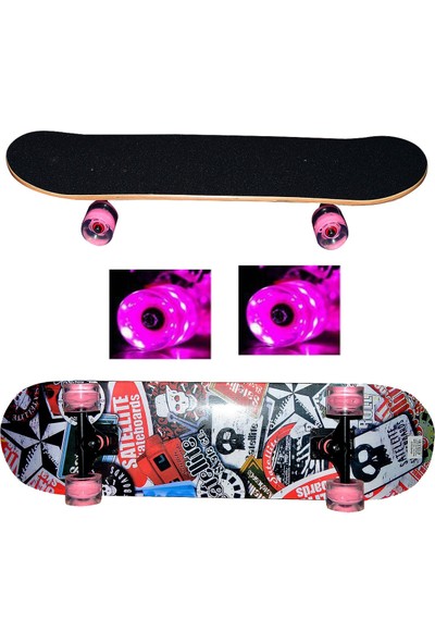 Keufman Avessa Profesyonel Zımparalı Silikon Tekerli Işıklı Kaykay 80X20 cm