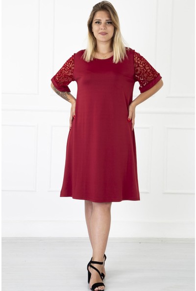 Modayız Kimono Kol Bordo Büyük Beden Elbise 31B-1181 Modayız Kimono Kol Bordo Büyük Beden Elbise 31B-1181