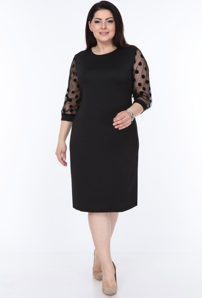 Modayız Puanlı Flok Kol Büyük Beden Elbise 12E-08951 Modayız Puanlı Flok Kol Büyük Beden Elbise 12E-08951