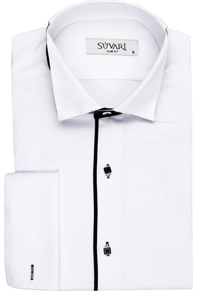 Süvari Ata Yaka Slim Fit Siyah Çizgili Erkek Gömlek