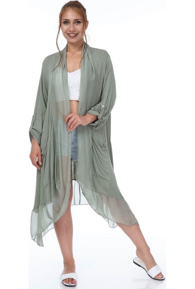 Luisido Haki Katlanabilir Uzun Kollu Ipek Tüllü Kaftan Luisido Haki Katlanabilir Uzun Kollu Ipek Tüllü Kaftan