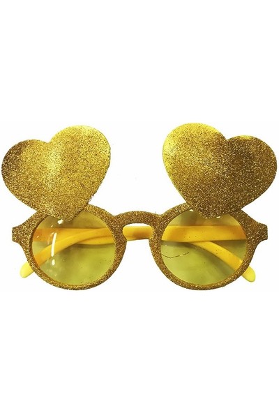 Samur Sarı Renk Sim Işlenmiş Kalp Figürlü Yılbaşı Parti Gözlüğü