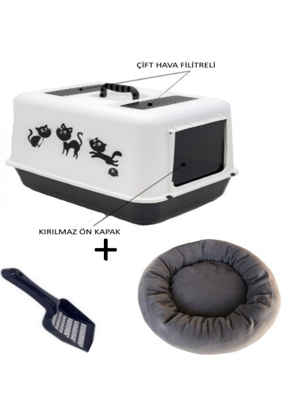 OPTIMAL Kapalı Lüx Kedi Tuvalet Kabı 55 X40 x 40 cm + Simit Yatak OPTIMAL Kapalı Lüx Kedi Tuvalet Kabı 55 X40 x 40 cm + Simit Yatak