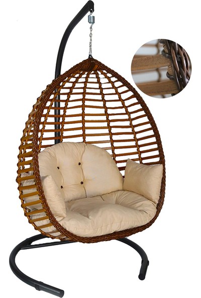 Mona El Örgüsü Rattan Tek Kişilik Bahçe Balkon Salıncağı