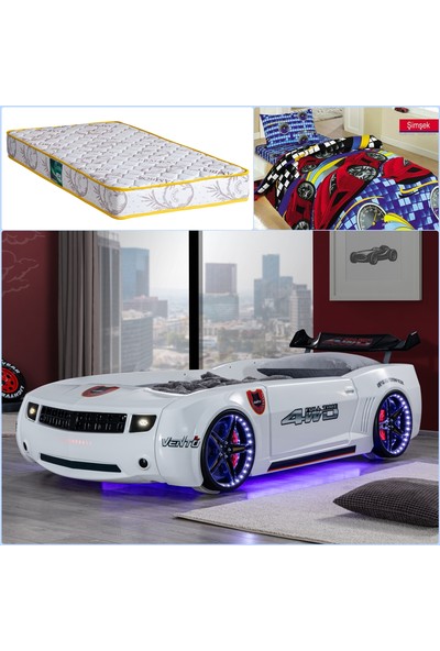 Setay Camarro Rüzgarlıklı Full Ledli Arabalı Yatak, Beyaz + 1 Adet Comfort + Nevresim Setay Camarro Rüzgarlıklı Full Ledli Arabalı Yatak, Beyaz + 1 Adet Comfort + Nevresim