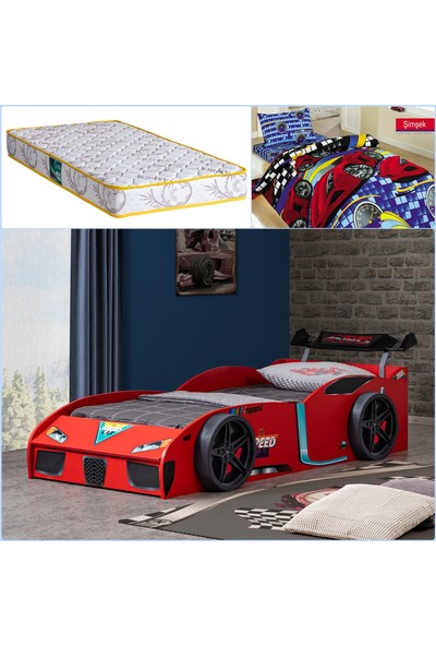 Setay Speedy Sandıklı Rüzgarlıklı Arabalı Yatak, Kırmızı + 1 Adet Comfort + Nevresim
