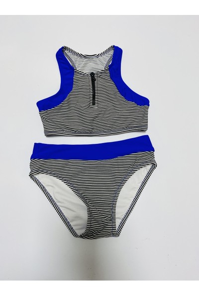 Rapapa Kız Çocuk Çizgili Bikini Takımı Mavi 22001-