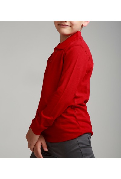 Nacar Çarşı Polo Yaka Uzun Kol Kırmızı T-Shirt