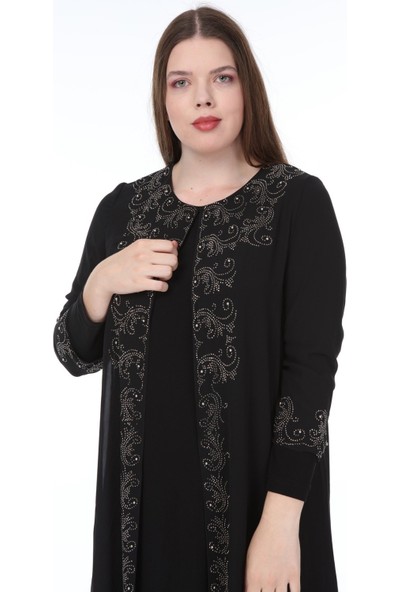 Perya Boncuk ve Taş Işlemeli Büyük Beden Abiye Elbise Siyah Kadın Giyim Perya Boncuk ve Taş Işlemeli Büyük Beden Abiye Elbise Siyah Kadın Giyim