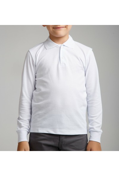 Nacar Çarşı Cocuk Polo Yaka Uzun Kol Beyaz T-Shirt