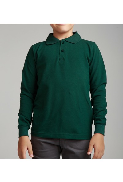 Nacar Çarşı Cocuk Polo Yaka Uzun Kol Koyu Yeşil T-Shirt
