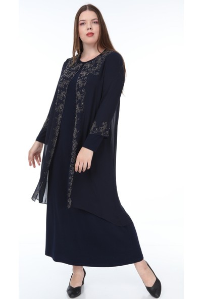 Perya Boncuk ve Taş Işlemeli Büyük Beden Abiye Elbise Lacivert Kadın Giyim Perya Boncuk ve Taş Işlemeli Büyük Beden Abiye Elbise Lacivert Kadın Giyim