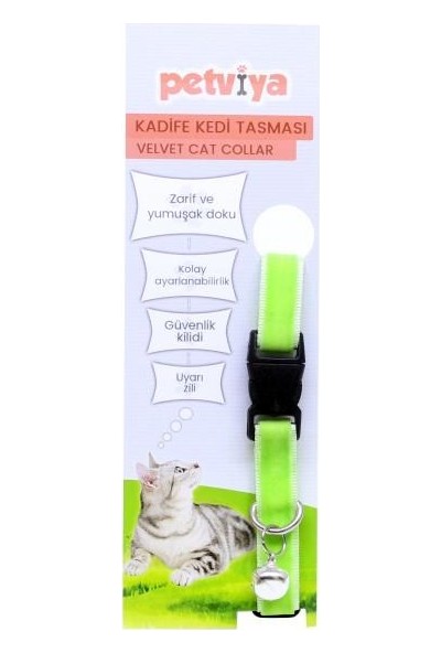 Petviya Kadife Kedi Tasması Yumuşak Doku Yeşil Petviya Kadife Kedi Tasması Yumuşak Doku Yeşil