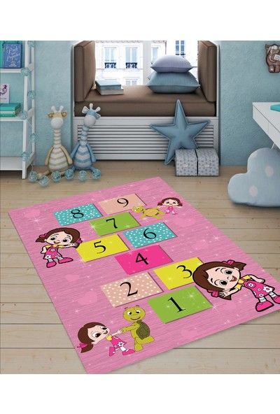 Showy Baby Pembe Seksek Desenli Çocuk Odası Halısı Showy Baby Pembe Seksek Desenli Çocuk Odası Halısı