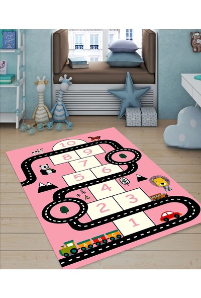 Showy Baby Pembe Seksek Desenli Çocuk Odası Halısı Showy Baby Pembe Seksek Desenli Çocuk Odası Halısı