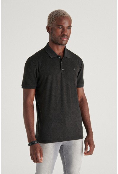 AVVA Erkek Antrasit Polo Yaka Jakarlı Slim Fit T-Shirt A11Y1207 AVVA Erkek Antrasit Polo Yaka Jakarlı Slim Fit T-Shirt A11Y1207
