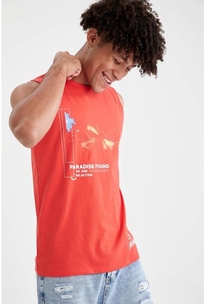 DeFacto Regular Fit Bisiklet Yaka Baskılı Kolsuz Tişört V9054AZ21HS