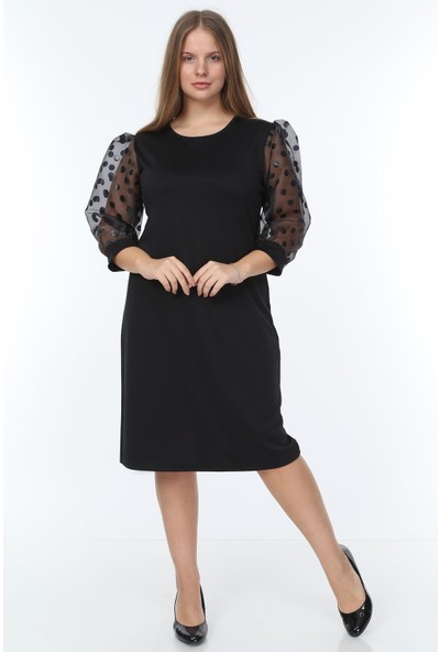 Modayız Organze Puanlı Kol Büyük Beden Elbise 23E-0933