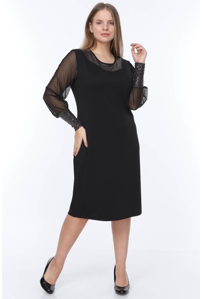 Farbaplus Yaka Kol Parlak Büyük Beden Elbise 14E-0934