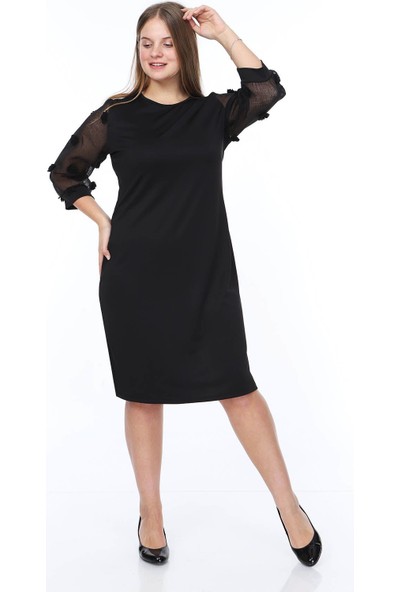 Modayız Ponpon Kol Büyük Beden Elbise 20A-0845