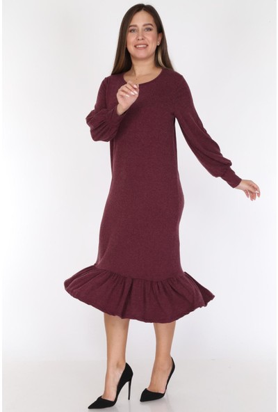 Modayız Bordo Eteği Fırfırlı Elbise 16E-0785 Modayız Bordo Eteği Fırfırlı Elbise 16E-0785