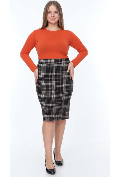 Modayız Ekose Esnek Büyük Beden Etek 14D-0866