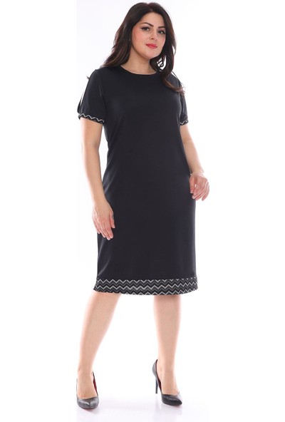 Modayız Garnili Siyah Büyük Beden Elbise 25A-0983