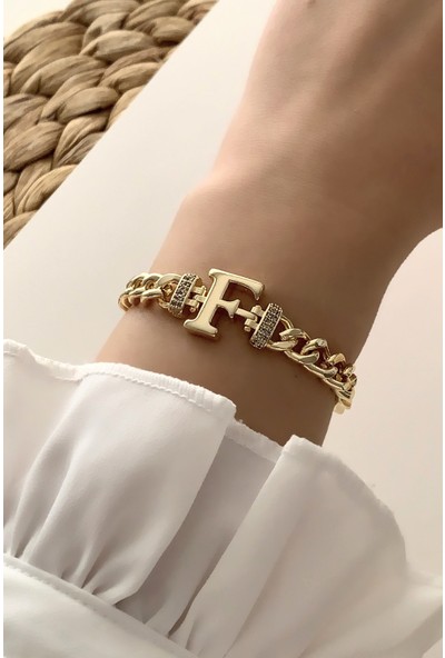 ÇLK Accessories Gold F Harf Bileklik TRBILEK7576 B34003