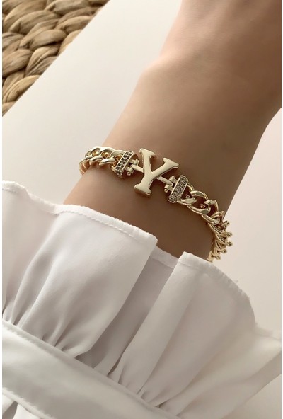 ÇLK Accessories Gold Y Harf Bileklik TRBILEK7578 B34003