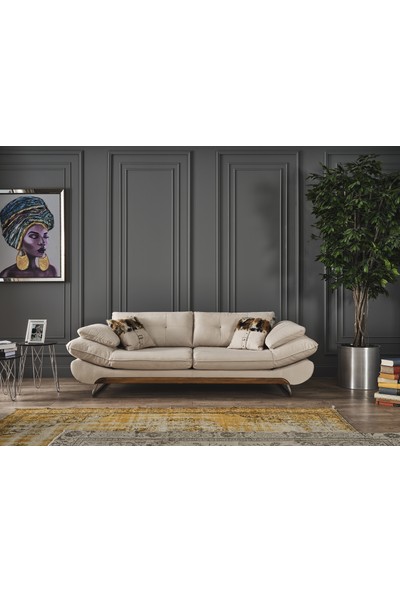 Berrak Mobilya Icon 3'lü Koltuk (Krem)