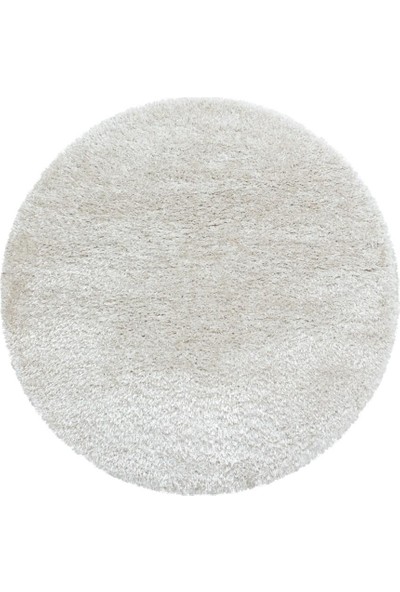 Ayyıldız Yuvarlak Yumuşak Parlak Dokuma Düz Shaggy Halı 5 cm Hav Pastel Krem Bej