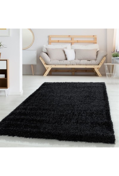 Ayyıldız Yumuşak Parlak Dokuma Düz Shaggy Halı 5 cm Hav Pastel Siyah