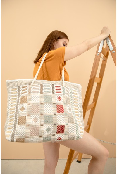 Putti Kilim Desenli Otantik Seyahat - Piknik - Plaj Çantası Putti Kilim Desenli Otantik Seyahat - Piknik - Plaj Çantası