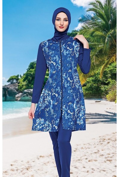 Ruko Maio 20107-4 Tam Kapalı Desenli Likralı Tesettür Mayo Ruko Maio 20107-4 Tam Kapalı Desenli Likralı Tesettür Mayo