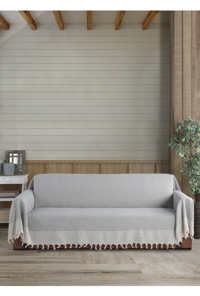 Lux Touch Gri Kollarını Örten Organik Buldan Bezi Battal Boy 180 x 300 cm Koltuk Kanepe Divan Çekyat Örtüsü