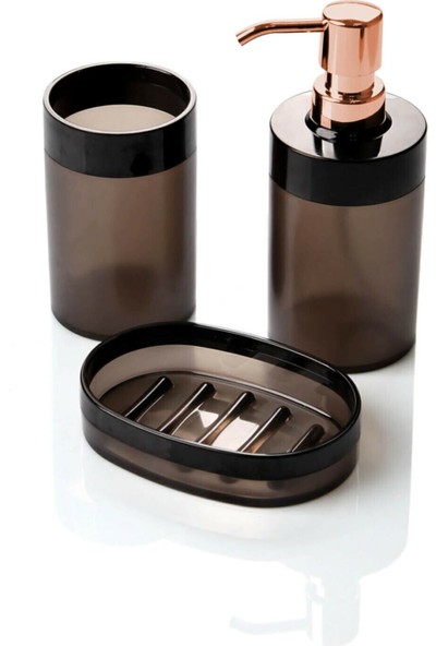 Pazarika Bakır Kapaklı Siyah Dekoratif Lüx 3 Lü Şeffaf Banyo Seti
