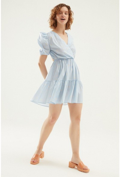 Quzu Çiçekli Elbise - Mavi Mavi - L Quzu Çiçekli Elbise - Mavi Mavi - L