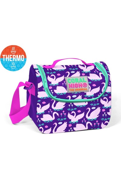 Yaygan Coral High Mor Kuğu Desenli Termoslu Beslenme Çantası Kız Çocuk