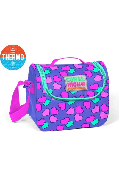Yaygan Coral High Mor Kalp Desenli Termoslu Beslenme Çantası Kız Çocuk