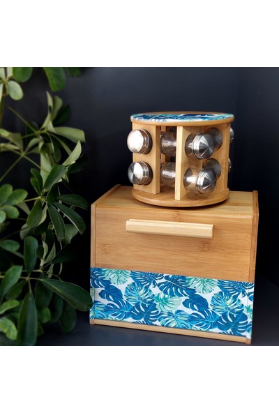 Hometarz Bambu Ağacından Ekmeklik 8 Li Baharatlık Seti Mutfak Set