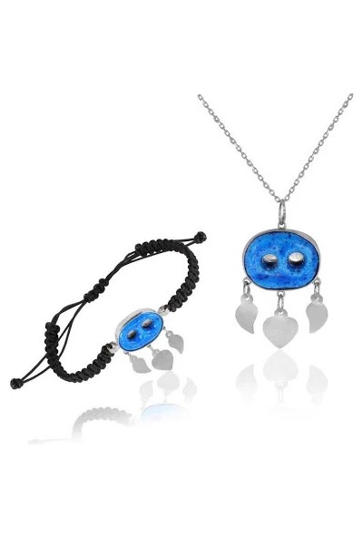 Encili Silver 925 Ayar Gümüş Süryani Nazar Boncuğu Kolye ve Bileklik